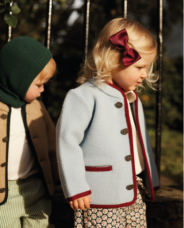 Kids Blue & Burgundy Baby Austrian Wool Jacket - Baboushkini